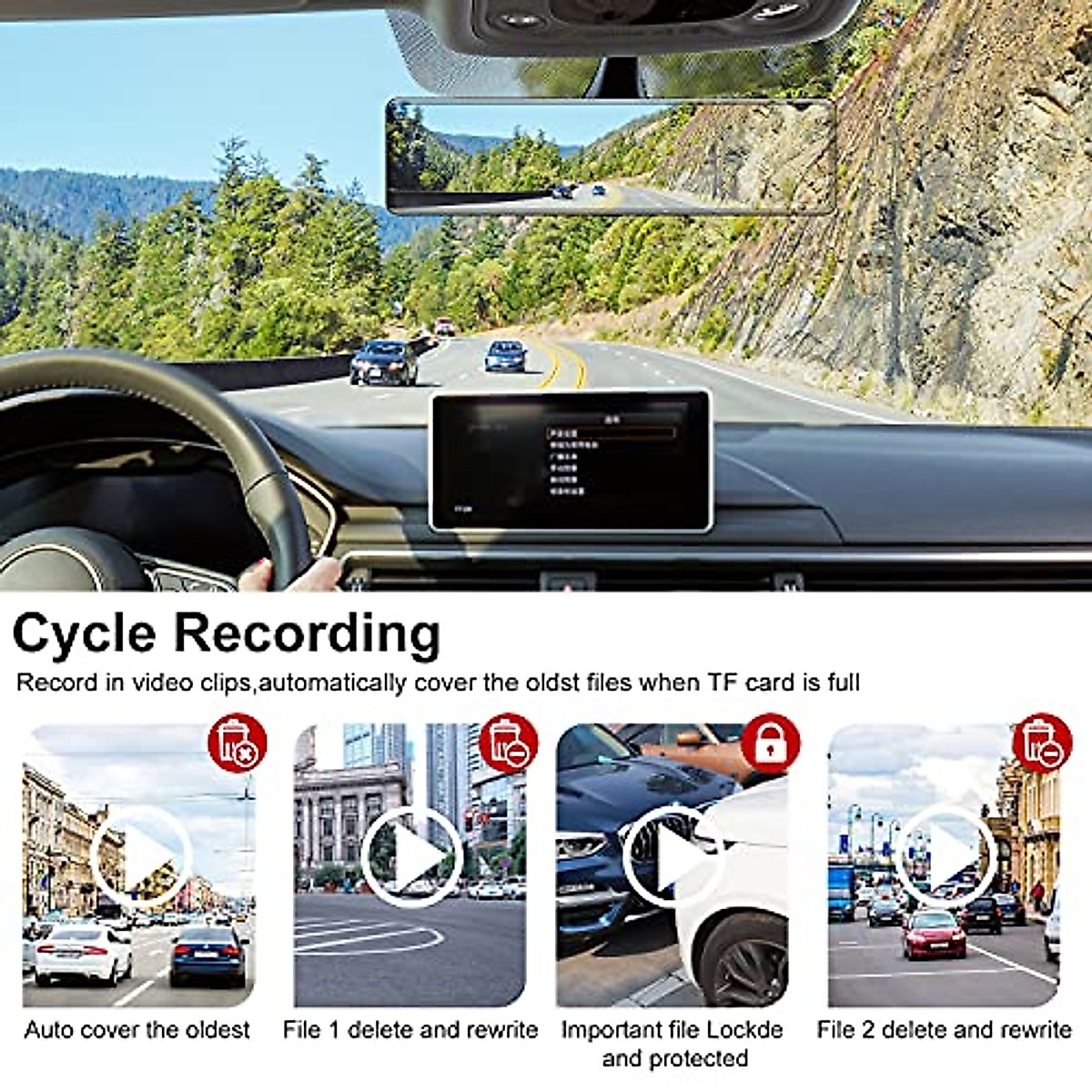 AmazeFan NT880 Mirror Dash cam Front 2K，12'' Touch Screen Dual Dash Camera, Driving Recorder WiFi,170° Wide Angle Night Vision Loop Recording, GPS Tracker, Free 64GB Card, Car Charger