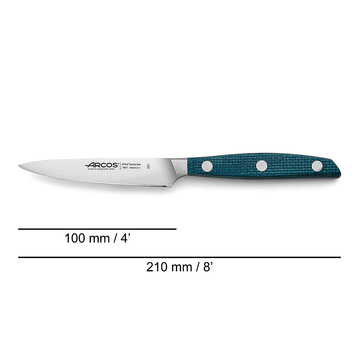 Arcos Series Brooklyn-Paring Knife Nitrum Forged Stainless Steel 100 mm (3.94 Inch) -Handle MI Carta Blue Colour (Silk Blade), ands Plastic
