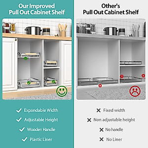 FESDOS Roll-Out Extendable Sliding Basket Pull-Out Cabinet Organizer Slide Out Pantry Shelves Cabinet Shelves for Kitchen, Under Sink, Bathroom, Wardrobe, Opening Size Required 12.3"-18.1", Set of 2