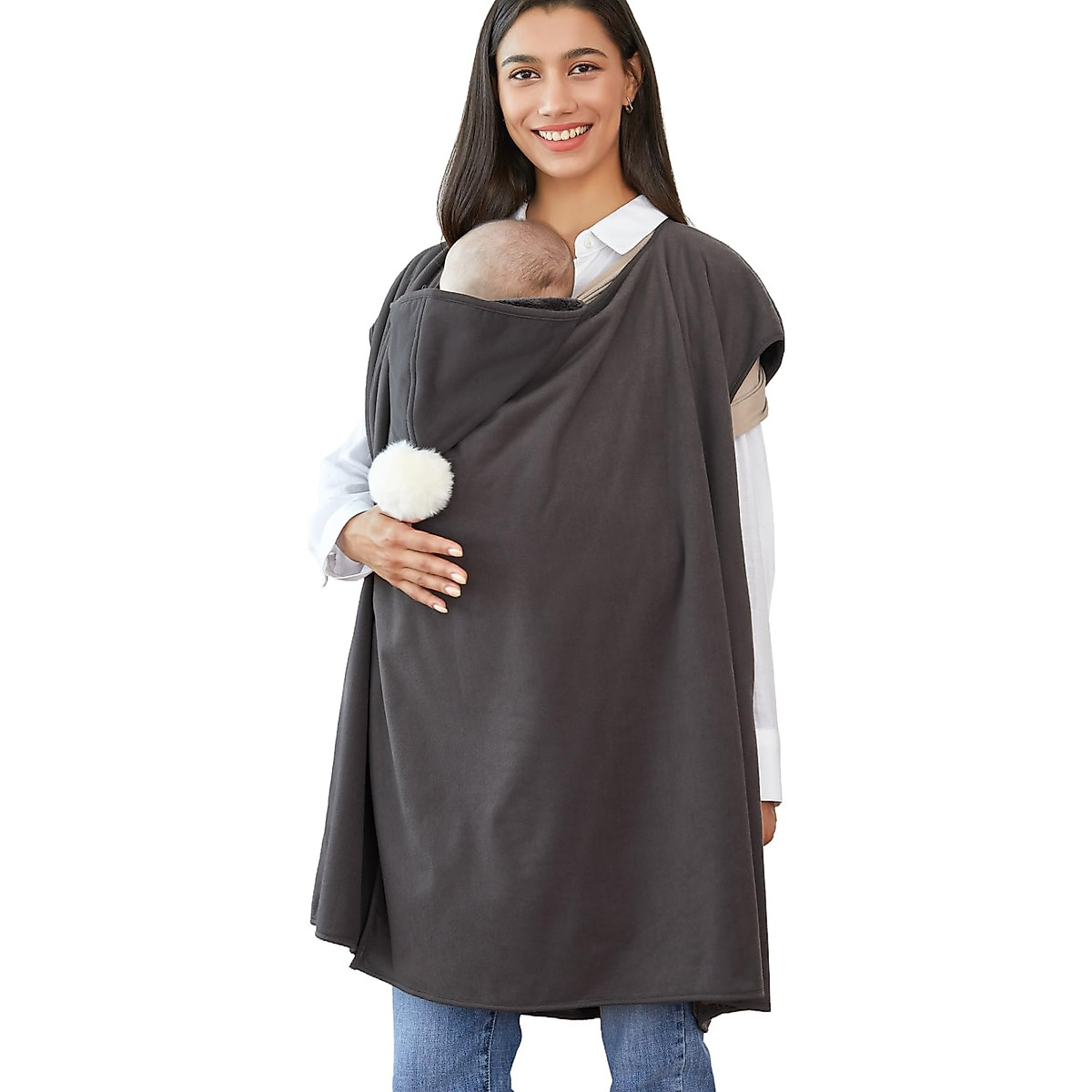 Konny Baby Carrier Winter Cover, Maternity Baby Carrier Hoodie, Women's Fleece Jacket, Maternity Coat, Nursing Hoodie Vest (Charcoal, Free Size)