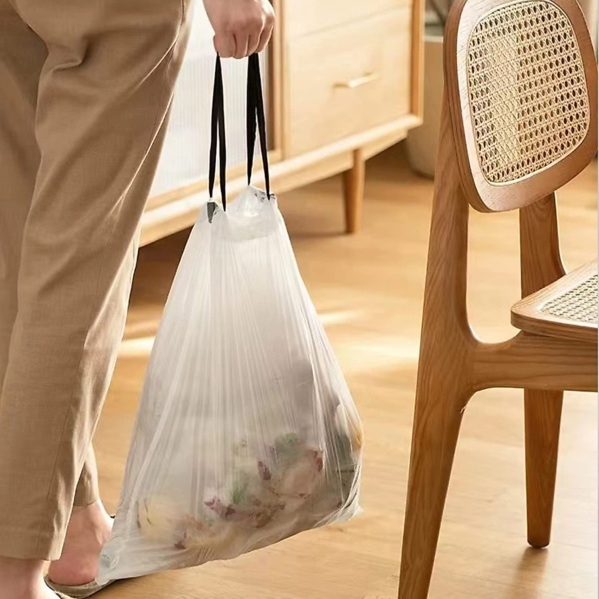 Small Trash Bags 4 Gallon - Drawstring 4 Gallon Trash Bag, Individual Unscented Small Garbage Bags, White 4 Gal Small Trash Can Liners Bathroom Trash Bags, 57 Count