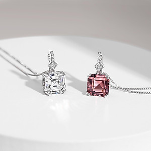 Michooyel S925 2ct Cubic Zirconia Asscher Cut Women's Pendant Necklace Sterling Silver Gemstone Necklace for Women