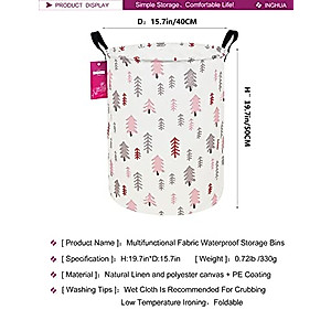 INGHUA Laundry Hamper Large Canvas Fabric Lightweight Storage Basket/Toy Organizer/Dirty Clothes Collapsible Waterproof for College Dorms, Boys and Girls Bedroom,Bathroom(Pink pine tree)