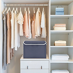 DOMIKING Navy Blue Large Storage Bin with Lid Collapsible Shelf Baskets Box with Handles Toys Organizer for Shelves Cabinet Nursery Drawer