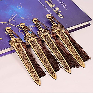 Gdpaddy Handmade Natural Bamboo Bookmark with Beautiful Tassels,Vintage Style Bookmark is A Unique Gift for Teachers, Students, Men and Women - 4Pcs (Sword)