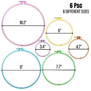 Mr. Pen- Embroidery Hoops Set, 6 pcs, 3.4 inch to 10.2 inch, Assorted Colors, Plastic Embroidery Hoop, Cross Stitch Hoops, Embroidery Rings, Cross Stitch Plastic, Sewing Rings Hoops.