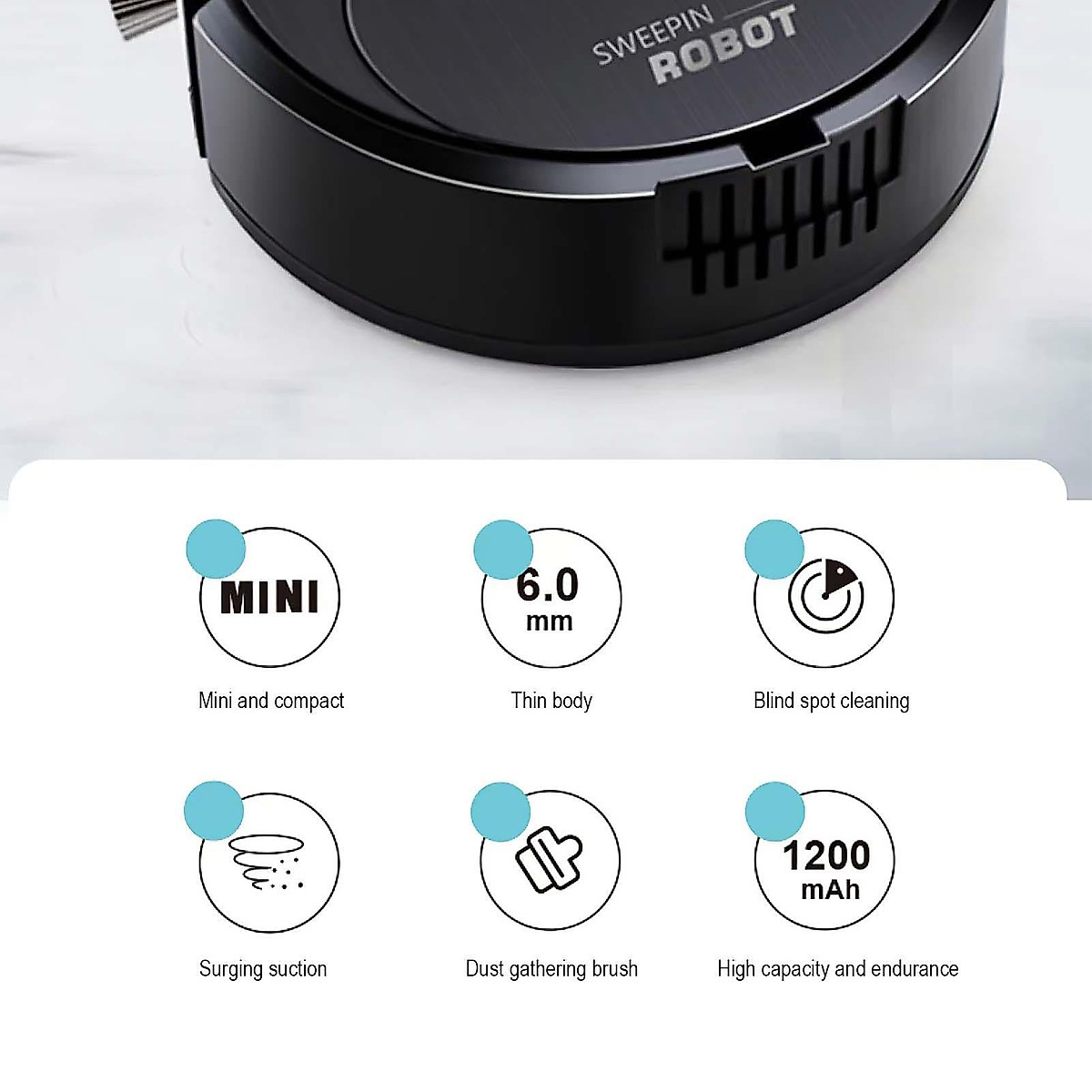 Robot Vacuum Cleaner, Robot Vacuum Cordless USB Rechargeable, Strong Suction & Low Noise, Electric Robotic Vacuum Cleaner with Mop for Pet Hair Hard Floor Carpet