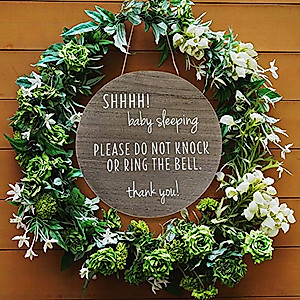 KIND FATE Baby Sleeping Sign for Front Door Do Not Knock or Ring Doorbell Sign | New Mom Gifts Do Not Disturb Door Hanger Sign | No Soliciting Sign Sleeping Baby Sign 10" Round