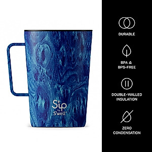 S'well S'ip Stainless Steel Takeaway Tumbler - 15 Oz - Azure Forest - Double-Walled Vacuum-Insulated Keeps Drinks Cold for 10 Hours and Hot for 2 - with No Condensation - BPA-Free Travel Mug