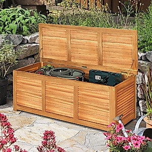 RELAX4LIFE Deck Box Acacia Wood - 47 Gallon Backyard Storage Bin Container for Patio Furniture Cushions, Pillows, Garden Tools, Pool Accessories, Wooden Porch Bench, Indoor Outdoor Storage Box