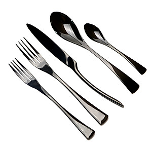 JANKNG 20-Piece 18/10 Stainless Steel Flatware Set Mirror Polishing Black, Serive for 4