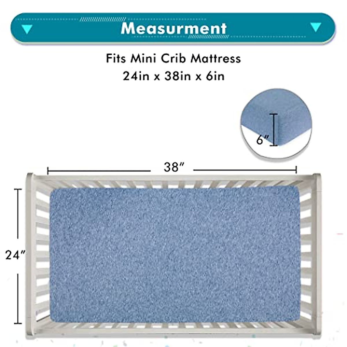 Dreamology 100% Cotton Jersey Knitted Mini Crib Sheets for Boys and Toddler, Soft and Breathable, Crib Sheets Girl Snug Fit, Machine Washable(P3,Denim Blue, Sky Blue/Gray Stripe, 38"x24"x6")