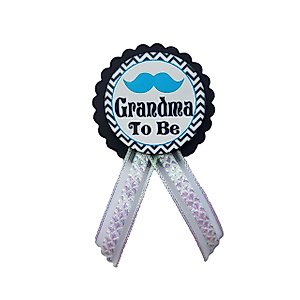 Grandma to Be Pin Mustache Baby Shower Little Man Blue & Black It's a Boy, Baby Sprinkle Gender Reveal