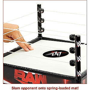 Mattel WWE Superstar Ring, 14 inches with Spring-Loaded Mat, 4 Event Apron Stickers & Pro-Tension Ropes for WWE 6-inch Action Figures