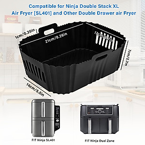 Fioxcomko Silicone Air Fryer Liners for Ninja double stack air fryer SL401, Perforated Dual Air Fryer Silicone Liners,Air Fryer Accessories for Ninja Air Fryer 2 Basket DZ401/DZ550