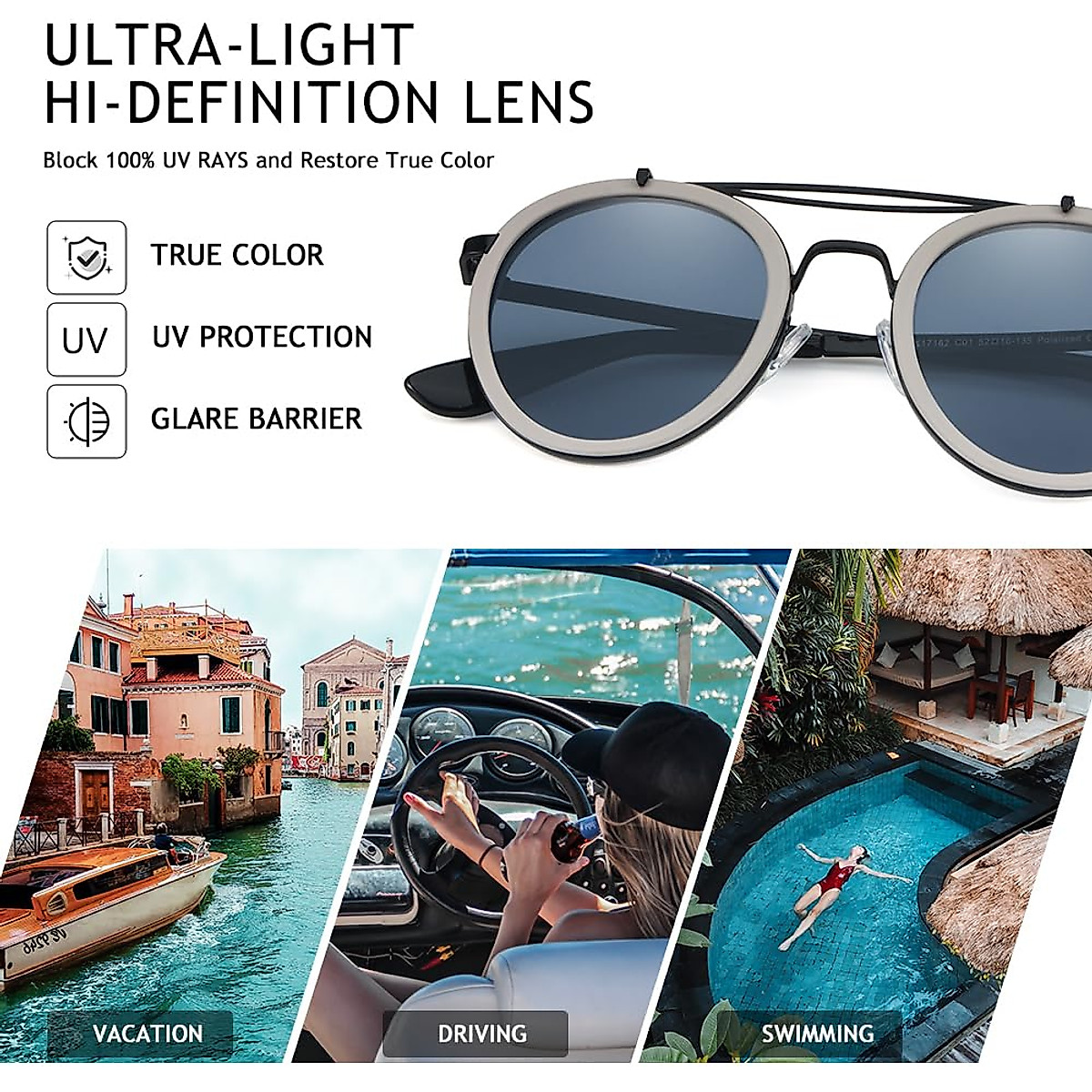 2020 VentiVenti Vintage Steampunk Double Bridge Round Polarized Sunglasses Designer Metal Frame For Women Men Grey Frame/Smoke Lens