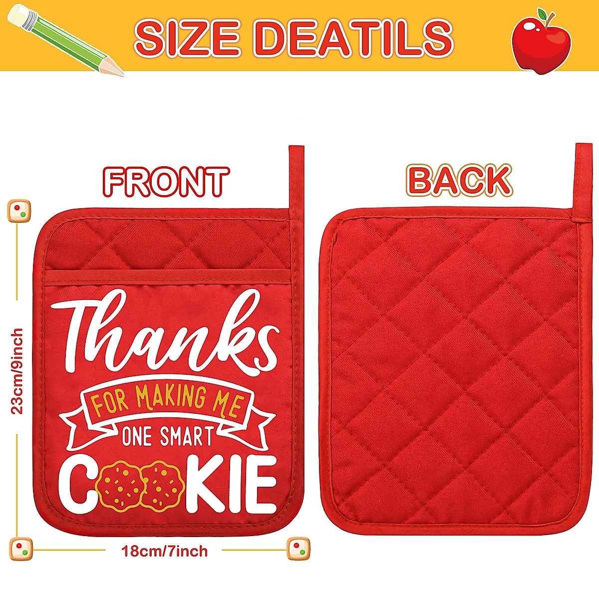 Irenare 8 Pcs Christmas Teacher Appreciation Gifts Hot Pot Holders Funny Oven Mitts Heat Resistant Microwave Oven Mitt Potholders with Hand Pocket Hanging Loop End of Year Gift, 7 x 9 Inch