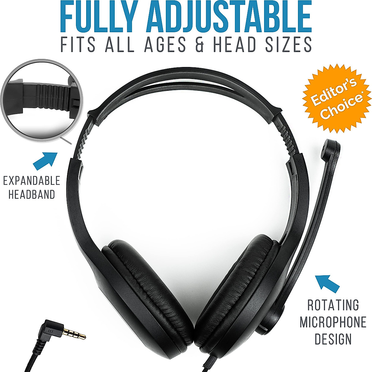 Barks Classroom Headphones With Microphone (10 Pack) - On-Ear Bulk Headphones With Microphone: Best for Students K-12 Schools (Rotating Boom Mic, Good Recording Quality, Durable Design, Easy-to-Clean)