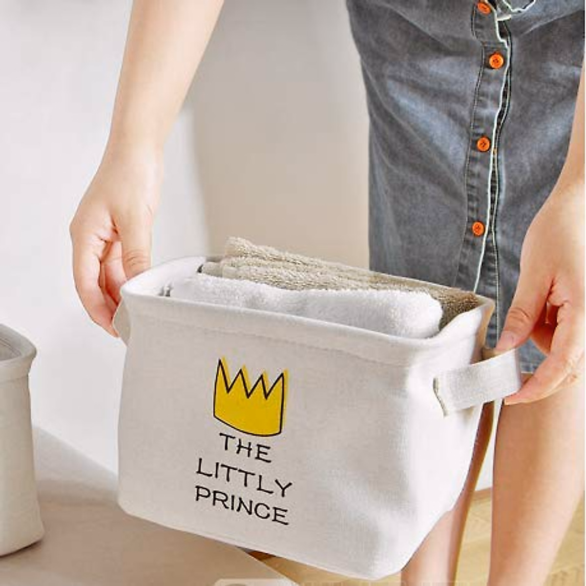 UJLN Mini Storage Bags Desktop Storage Bags Cotton Linen Storage Basket Foldable Storage Bins Family Organizer Box Decorative Bag 2Pcs (Bunting)