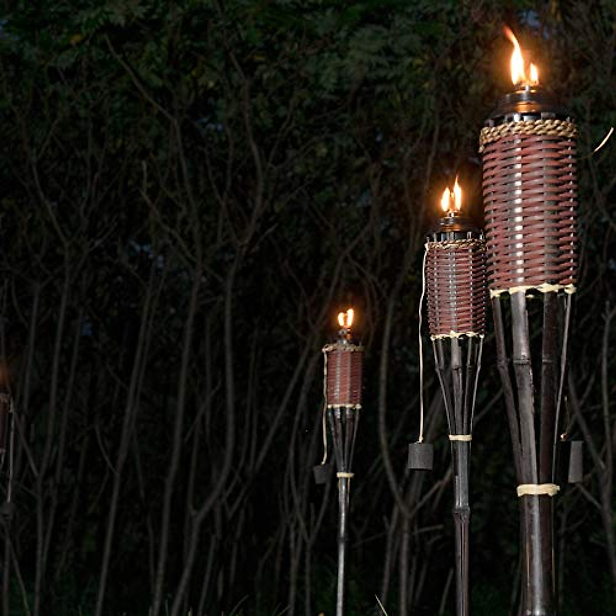 Backyadda Bamboo Tiki Torches for Outside with Extra-Large (16oz) Metal Canisters and Fiberglass Wicks for Longer Lasting Burn. Stands 59" Tall. Multiple Styles Available. (Burnt Sienna, 6 Pack)