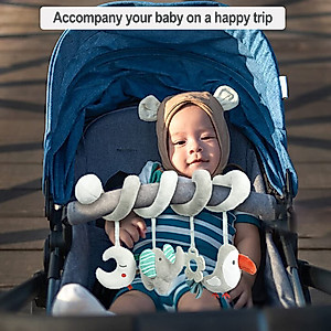 Blublu Park Baby Car Seat Toys, Activity Spiral Plush Hanging Wrap Around Pram Pushchair Stroller Toys, Sensory Early Education Toy for Toddler, Grey Elephant