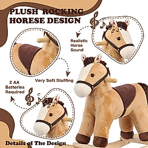 Rock My Baby Plush Rocking Horse, Soft Filling Ride on Pony, Rocking Animal with Realistic Sound, Stuffed Rocker for Kids 18 Months and up (Light Brown),CPC Certified