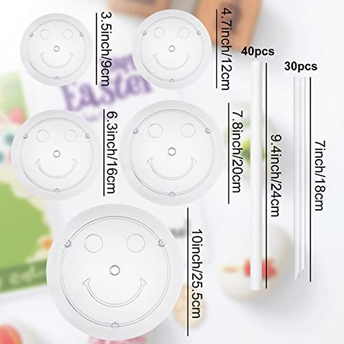 Ziqi 80 Pieces Plastic Cake Dowel Rods Set, 40 White Sticks Support with 10 Separator Plates for 4, 6, 8, 10, 12 Inch, 30 Clear Stacking Dowels Tiered Cakes