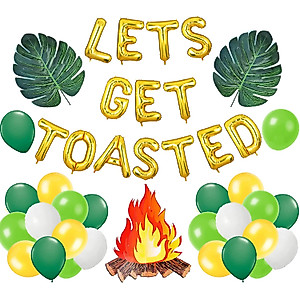 Let’s Get Toasted Balloons Banner, Camping Themed Birthday Baby Shower Bachelorette Decorations, Happy Camper Wild In The Woods Weekend In The Woods Cabin Glamping Mountain Lake Hiking Woodland Campfire Adventure Welcome To Campsite Party Decorations