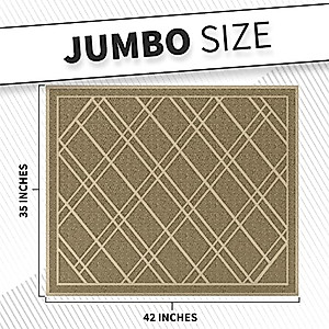 SlipToGrip Universal Door Mat, Plaid Design - Khaki, 42 x 35 - Anti Slip, Durable and Washable, Outdoor and Indoor Floor Welcome Mat Door Mat Entry -Rug for Garage, Patio, Front Door, Dust Absorbent