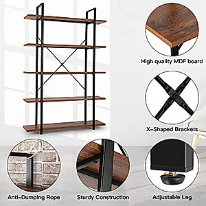 Himimi 5 Tier Bookshelf, Open Vintage Industrial Style Bookshelves and Bookcase, Etagere Bookcase with Metal Frame for Home and Office Organizer