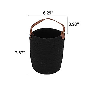 JJSQYLAN Hanging Basket(2Piece) Wall Woven Cotton Rope Storage Basket with Leather Decorative Baskets Organizer for Kitchen Office Bedroom,Plants,Towels, Toys