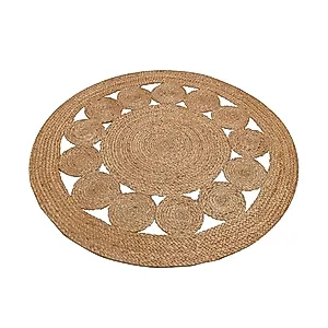 Tepo Round Jute Rug 3 ft, Braided Area Rug for Kitchen, Living Room and Bedroom, 100% Natural Rustic Hand Woven Rug, Round Woven Rug