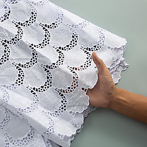 ZhenGuiRu African Lace Fabric 5 Yards, Nigerian Cord Guipure Water Soluble White Lace Fabric for Party Dress Sewing