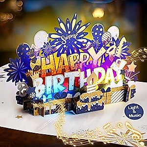INPHER Large Birthday Card Light and Music Pop Up Happy Birthday Card Musical Birthday Gift Greeting Cards Birthday Cards for Mom, Dad, Husband, Wife, Sister, Navy Blue