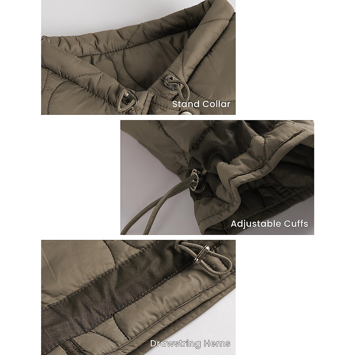 Seetaa Quilted Puffer Jacket Womens Stand Collar Full-Zip Outerwear Puffy Coats Jacket with Pockets(Brown-XL)