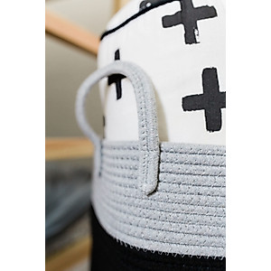 OrganiHaus Gray & Black Throw Blanket Basket for Living Room 20x13, Large Woven Baskets for Storage, Cotton Rope Baskets with Handles, Big Nursery Laundry Basket, Blanket Bin & Pillow Basket