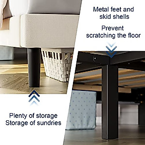 Molblly Queen Size Bed Frame with Upholstered Headboard, Strong Frame, and Wooden Slats Support, Non-Slip and Noise-Free, No Box Spring Needed, Easy Assembly, Beige