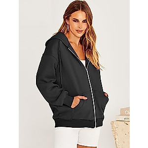 Prinbara Women's Sweater Trendy Hoodies Cute Jacket Casual Long Sleeve Fleece Sweatshirts Zip Up Y2k Clothes Teen Girl Tops 9PA89-heise-XS Black