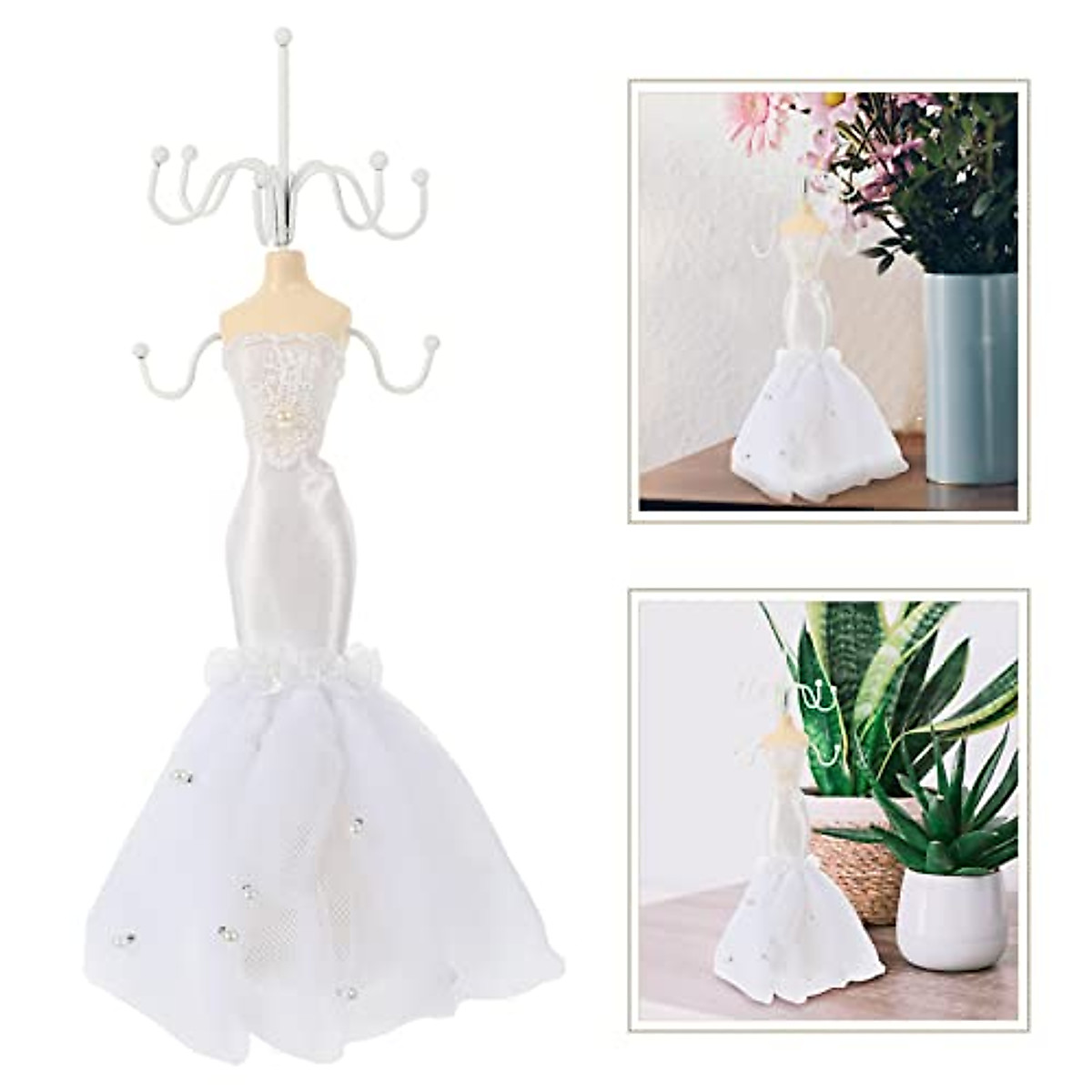 Amosfun Jewelry Display Stand Model Dress Earring Necklace Ring Bracelet Holder Mannequin Stand Hanging Jewelry Tower Rack for Girls Women 33CM White