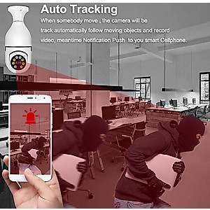 METRICSQUARE Light Bulb Security Camera Home Wireless WiFi Camera 360°PTZ Surveillance Camera Baby Monitor Nanny Cam Pet Camera Video Recording with Audio Remote Control with Phone APP