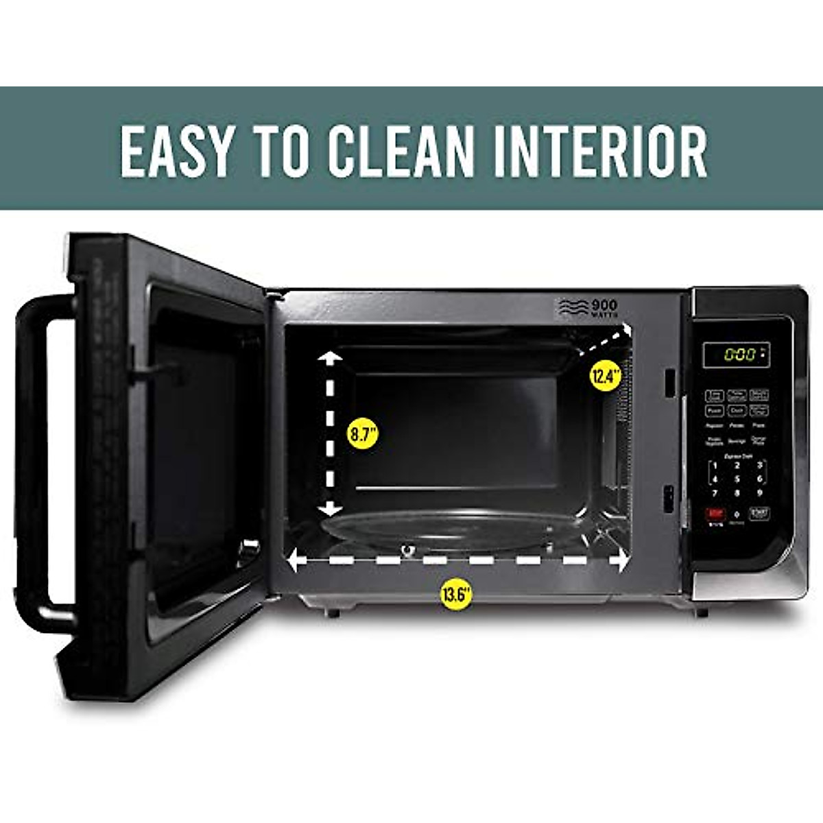 Farberware Countertop Microwave 900 Watts, 0.9 cu ft - Microwave Oven With LED Lighting and Child Lock - Perfect for Apartments and Dorms - Easy Clean Brushed Stainless Steel