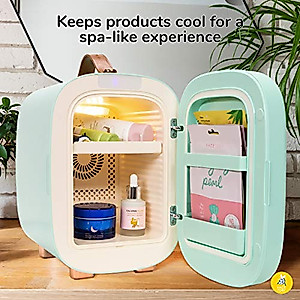 FACETORY Mint Skincare Fridge- Ice Cream Series- 5 Liters with LED Light, Temperature Display, Silent Mode for Dorm Room, Bedroom, Office