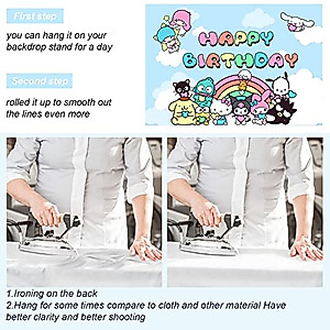 Hello Kitty, Kuromi, Cinnamoroll Birthday Party Supplies, Happy Birthday Backdrop for Kawaii Sanro Theme Party, 5 x 3 FT Keroppi Birthday Banner for Girls Boys Kids Birthday Party Decorations