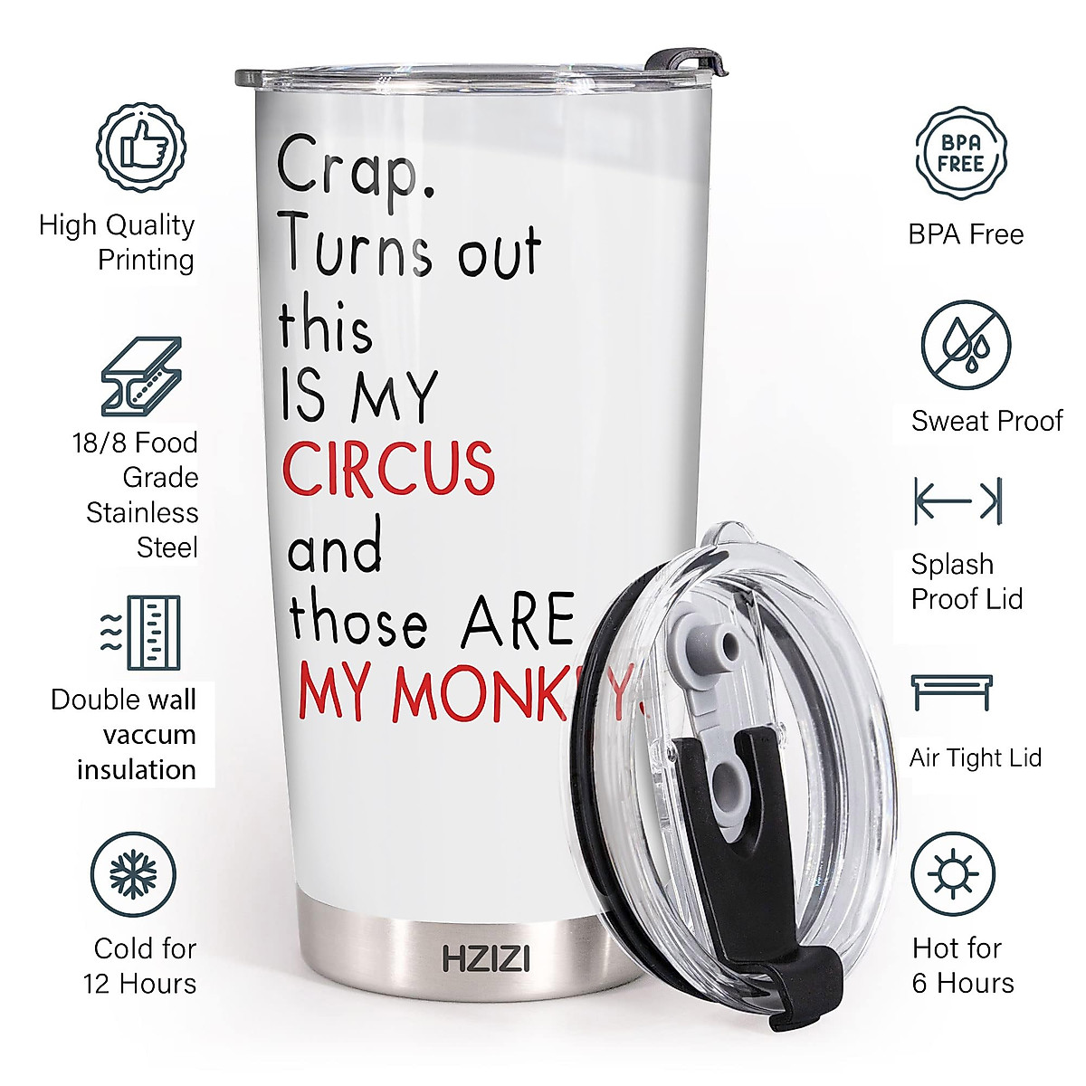 Crap. Turns Out This Is My Circus & These Are My Monkeys Funny Mothers Day Gifts for Mom, Mother, Mommy – Sarcastic Funny Mom Gifts from Daughter Son Funny Mom Tumbler With Lid 20oz Travel Coffee Mug