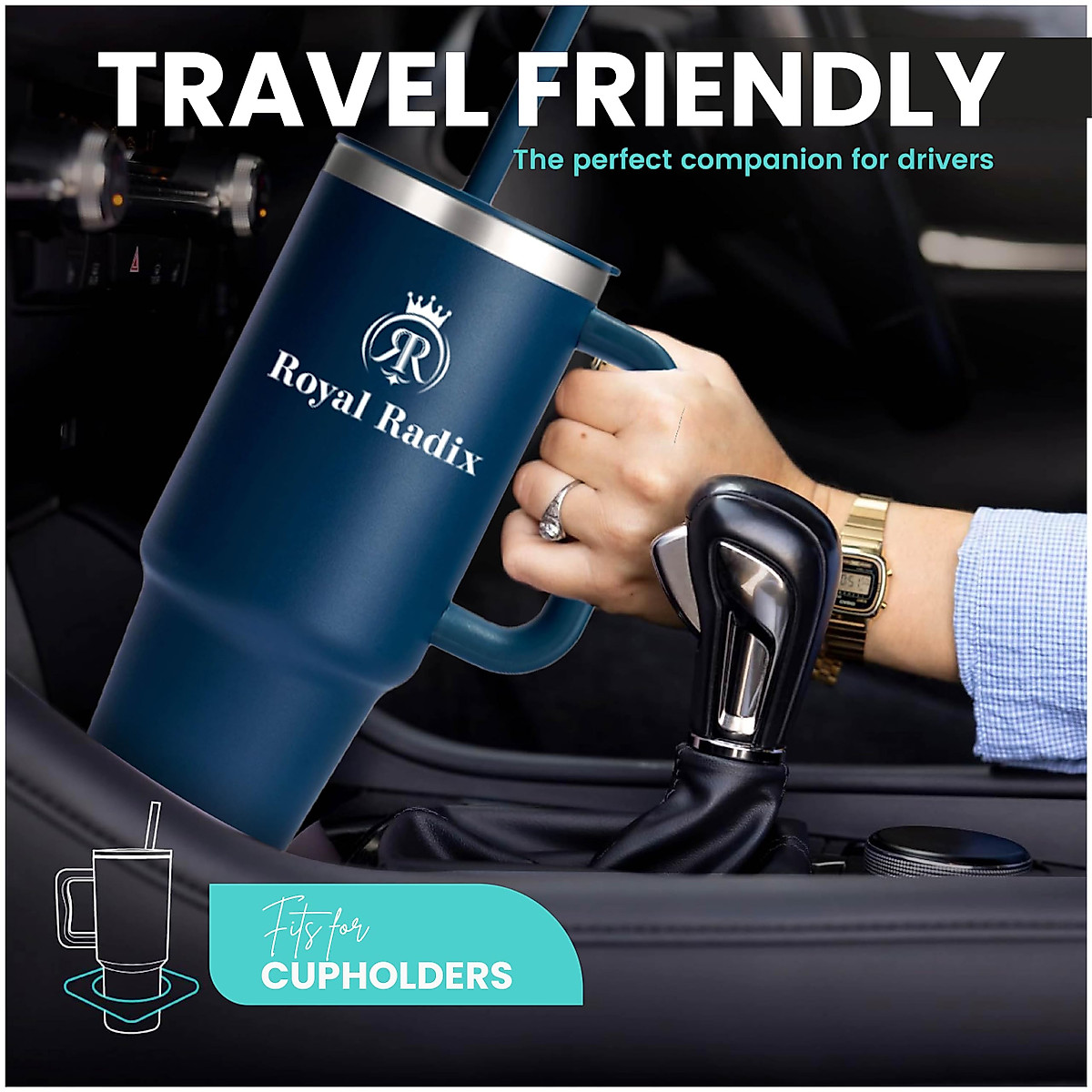 Royal Radix 40oz Insulated Tumbler with Handle & Straw, Stainless Steel Travel Mug, Leak-Proof, Hot & Cold Beverage Cup, BPA-Free, Dishwasher Safe, for Coffee & Water