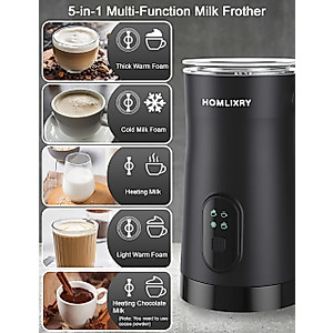 Electric Milk Frother, 4 in 1 Milk Frother and Steamer, 11.8oz/350ml Automatic Warm and Cold Foam Maker, Auto Shut-Off, Coffee Frother for Coffee, Latte, Cappuccino, Macchiato, Hot Chocolate(Black)