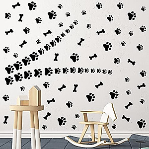 76 Pieces Dog Paw Decal Paw Print Sticker Dog Room Decor for Walls Dog Pup Removable Vinyl Wall Sticker Decoration Animal Footprint for Kid Boy Girl Nursery Bedroom Room Decor Art Mural DIY, Black