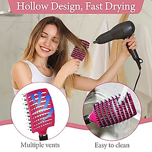 Zopeal 9 Pieces Boar Bristle Curved and Vented Brush for Detangling Dry, Wet, Curly, Thick or Straight Hair - Enhances Shine for Women, Men, and Kids