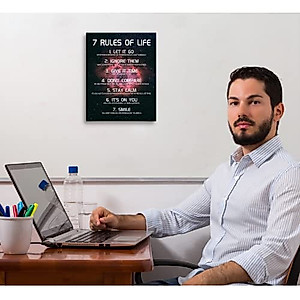 Creoate Inspirational Wall Art - 7 Rules of Life Motivational Quotes Poster Wrapped Canvas Print Artwork for Home Office Wall Decor…