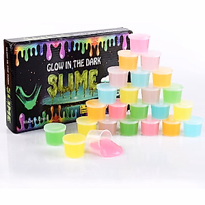 inksbui 24 Pack Glow in The Dark Slime, Party Favors Slime, Crystal Galaxy Slime kit with Multi Colors - Blue, Pink, Yellow, Green, Orange and Purple Color, Birthday Gifts for Kids Girl and Boys